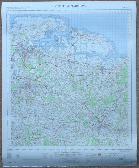CHATHAM MAIDSTONE MAP 1957 OS Ordnance Survey One Inch One Mile Sheet ...