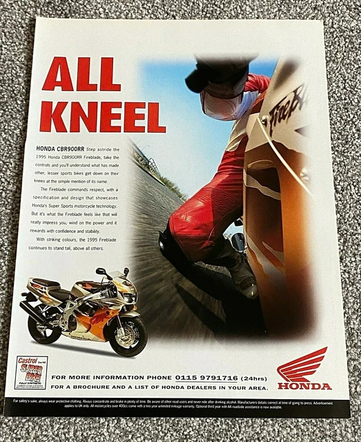 RARE VINTAGE 1995 Magazine Advert Art Picture Honda CBR900RR Fireblade ...