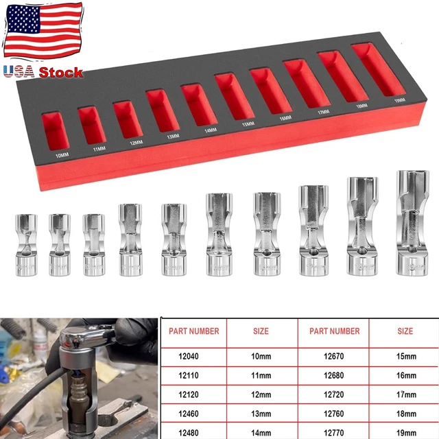 12030 FLARE NUT Socket Set, 3/8" Square Drive Diesel Injector Fuel Line ...