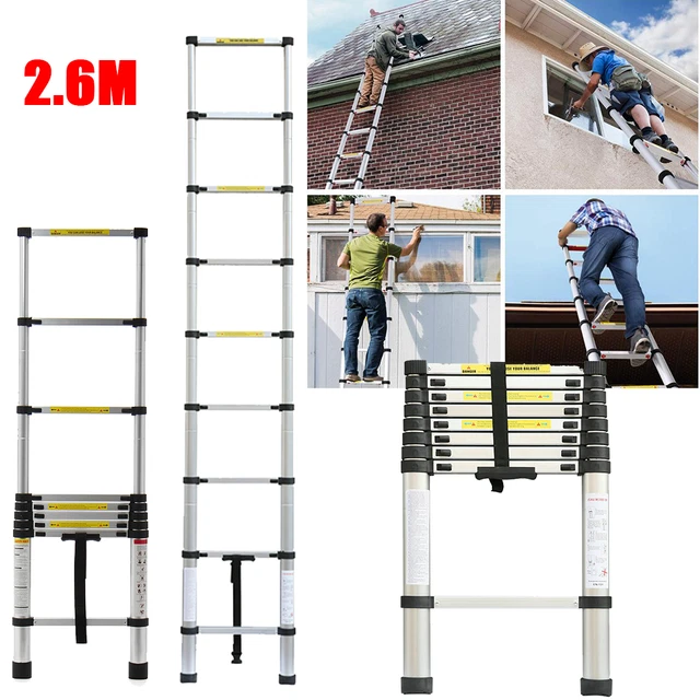 TELESCOPIC LADDER EXTENDABLE 2.6M Multi-Purpose Step Ladder Portable ...