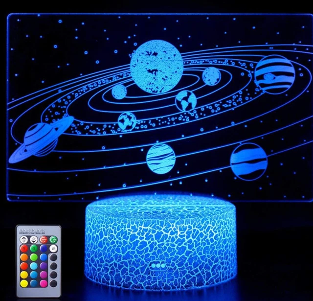 SOLAR SYSTEM PLANETS 3D Illusion LED Night Light Lamp & Remote Control ...