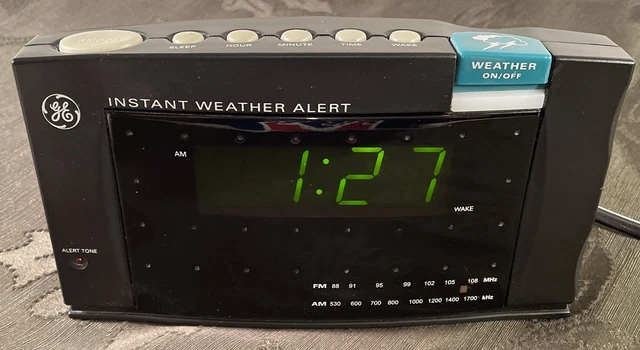 GE INSTANT WEATHER Warning Alert Digital AM/FM Clock Radio Tested Works ...