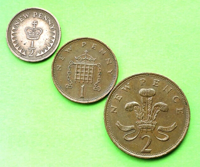 RARE 1980-1/2 HALF NEW Penny , 1980 One NEW Penny, 1980-Two NEW Pence ...