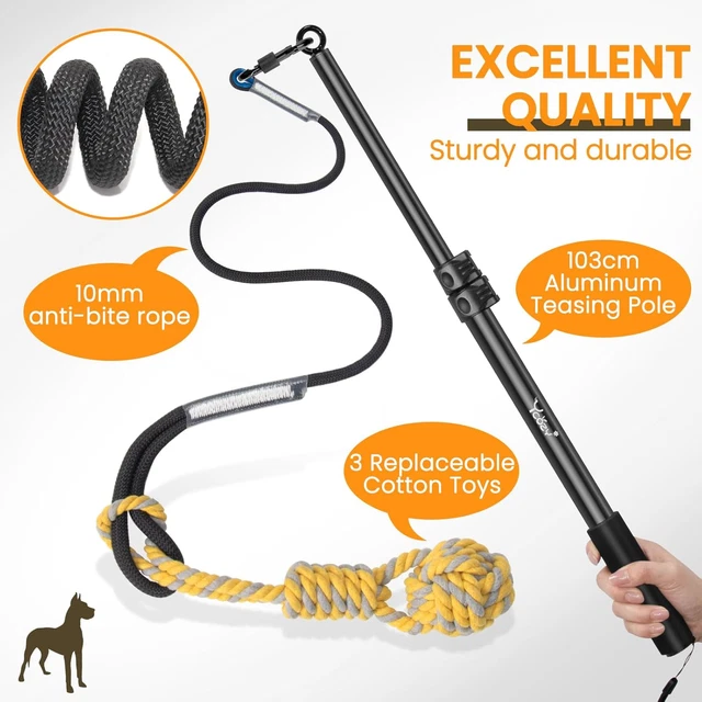 UPGRADED FLIRT POLE for Dogs with Detachable 3 Replacement Rope Toys ...