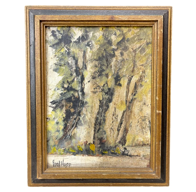 FRED HUGO LISTED artist Impressionist forest oil on board painting $142 ... FRED HUGO LISTED artist Impressionist forest oil on board painting $142 ...
