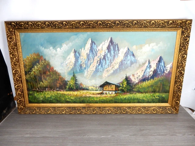 TABLEAU CHALET DES Pyrénées-Peinture à l'Huile sur Toile, Artiste Karl Mollin EUR 60,00 ...