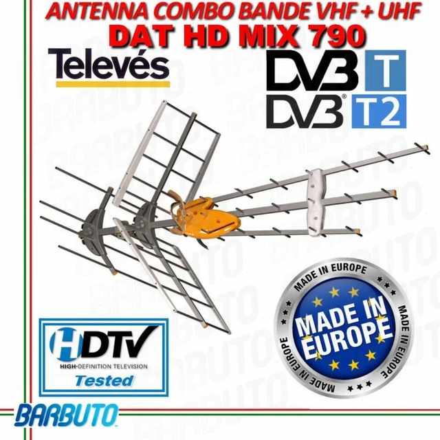 ANTENNA TV COMBO VHF + UHF AMPLIFICATA 44dB TELEVES 149442 DAT BOSS MIX ...