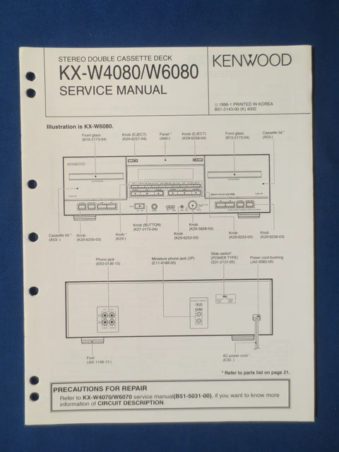 KENWOOD KX-W4080 KX-W6080 Cassette Service Manual Original Good Condition $23.00 - PicClick CA