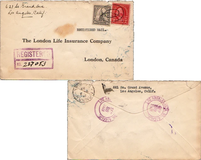 CALIFORNIA LOS ANGELES (Sta. No. 4) 1929 violet double ring Registered ...