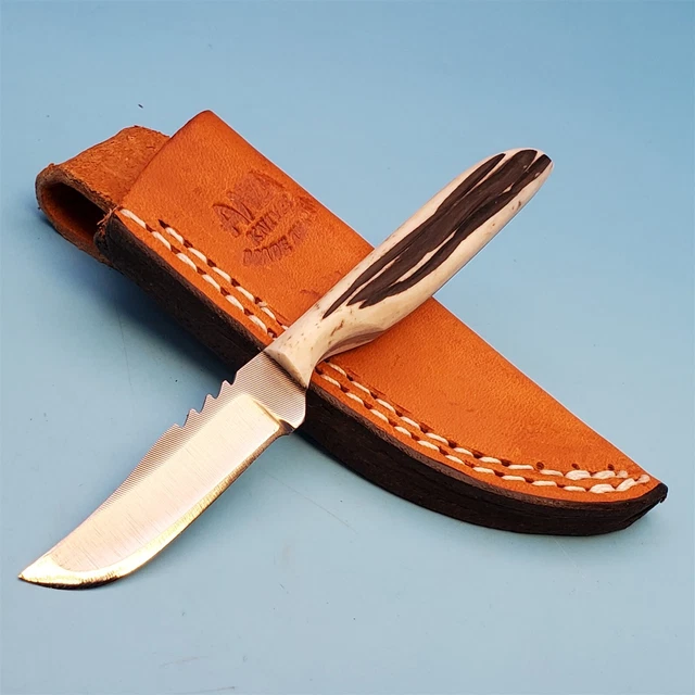ANZA MINI KNIFE Fixed File Blade Jigged handle Custom Leather Sheath ...