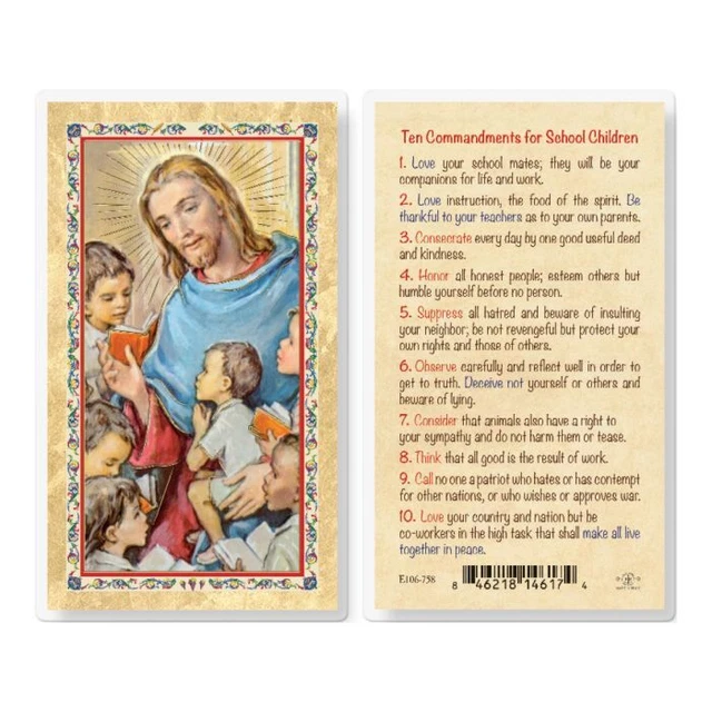 TEN COMMANDMENTS - School Kids Prayer Cards Laminated Hot Gold Stamped ...