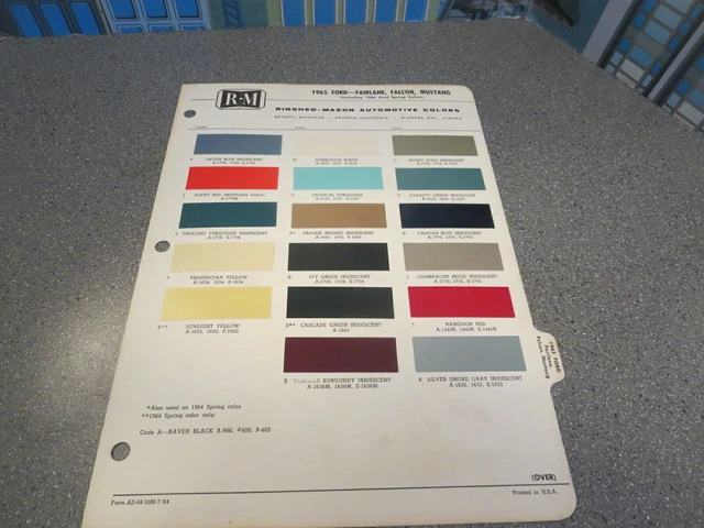 VINTAGE AUTOMOTIVE 1965 Color Chips Fairlane Falcon Mustang Thunderbird ...