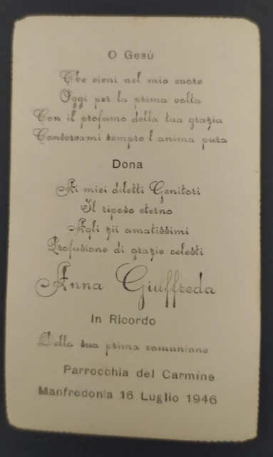MANFREDONIA 1946 ANNA GIUFFREDA Prima comunione PARROCCHIA DRL CARMINE ...