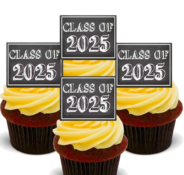 CLASS OF 2025 Edible Cupcake Toppers, Graduation Stand-up Fairy Cake ...