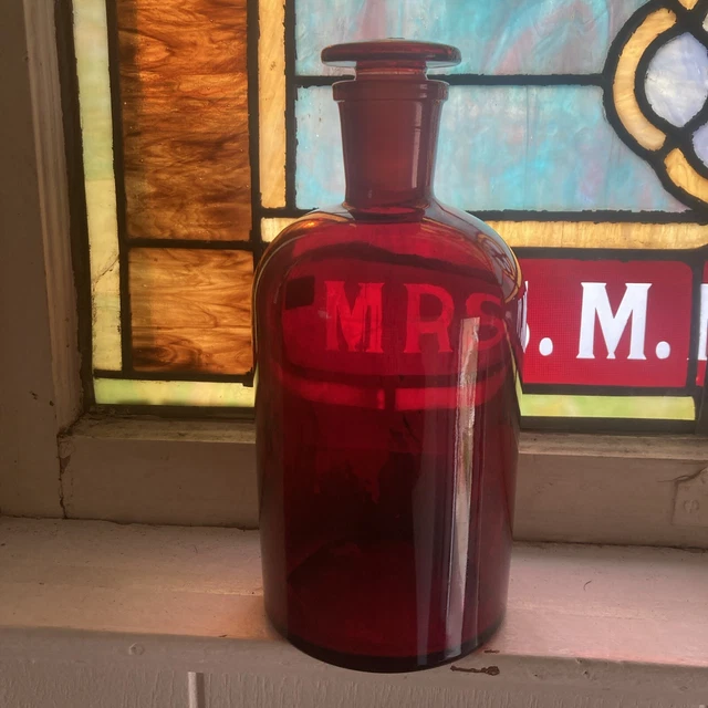 VINTAGE RED PYREX Glass Medicine Apothecary Bottle With Stopper £39.97 ...