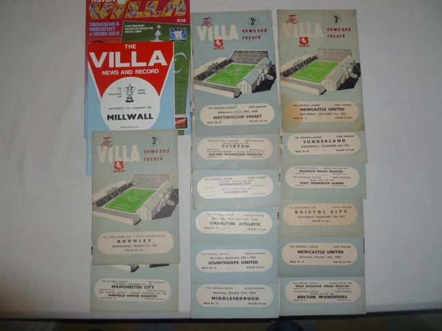 16 X 1950S Aston Villa Football Programmes Job Lot Collection Black ...