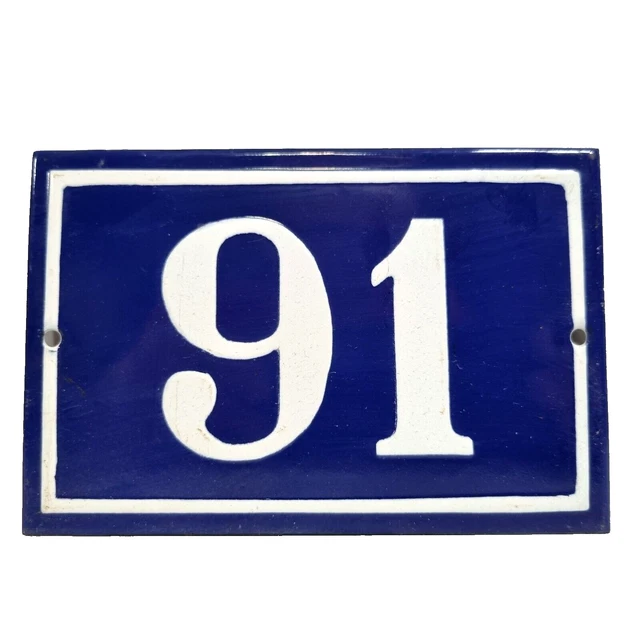 VINTAGE FRENCH BLUE house address number enamel sign plaque 91 Paris ...
