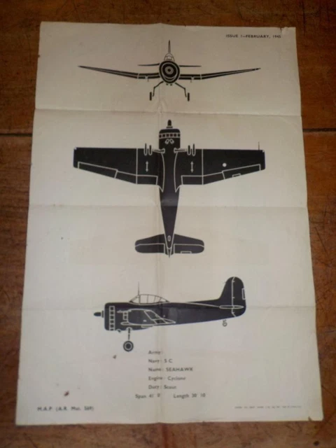 1945 WWII M.A.P Aircraft Identification Wall Chart Of A Navy Seahawk ...