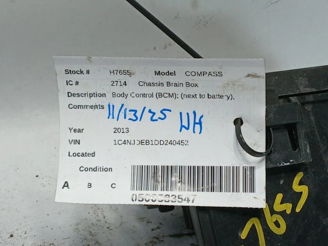 CHASSIS ECM BODY Control BCM Next To Battery Fits 11-14 COMPASS 2177127 ...