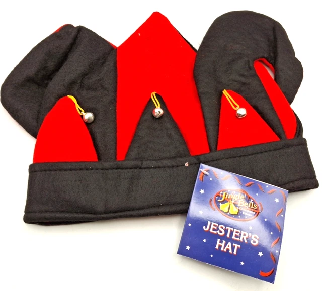 JESTER'S HAT RED & Black With Bells Halloween Fancy Dress Costume J1451 ...