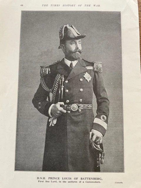 ANTIQUE WW1 PRINT 1914 HRH Prince Louis of Battenberg First Sea Lord ...
