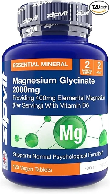 MAGNESIUM GLYCINATE 2000MG with B6, 400mg Elemental Magnesium ...