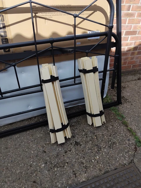 BLACK METAL BED frame double with wood lats good condition. £42.30 ...