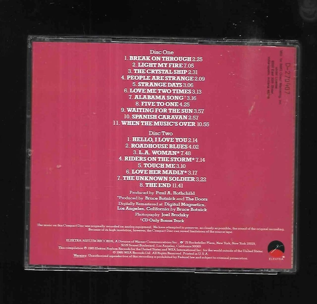 ELEKTRA RECORDS' THE DOORS - BEST OF THE DOORS - Rare CD $1.48 ...