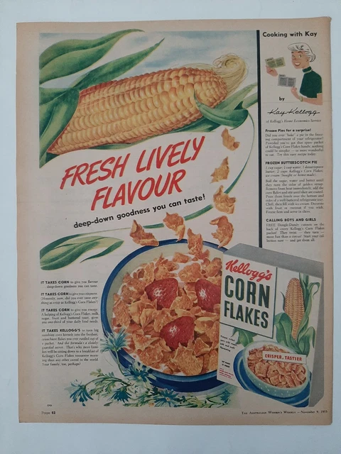 VINTAGE AUSTRALIAN ADVERTISING 1955 ad KELLOGG'S CORN FLAKES cereal ...