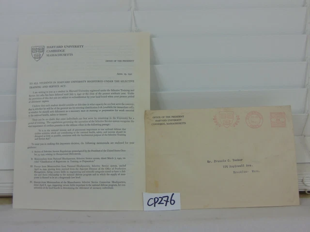 VINTAGE RARE LETTER From Harvard 1941 Wwii Selective Service Training ...