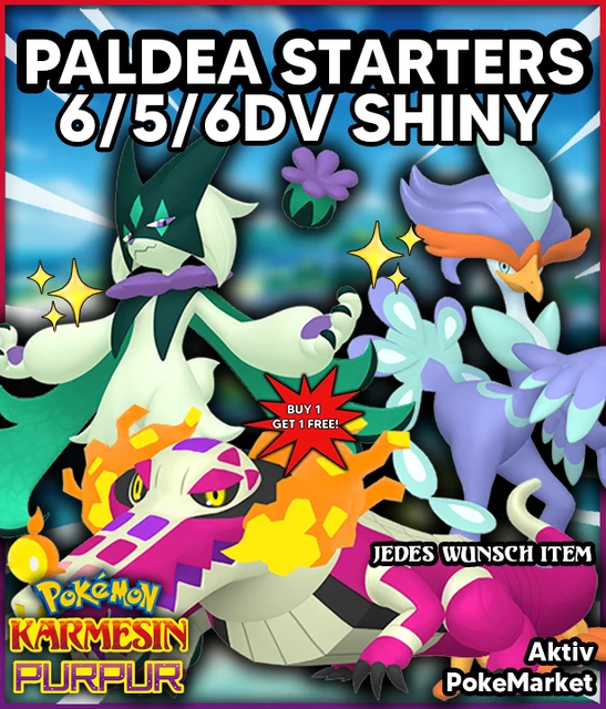 PALDEA STARTERS SHINY 6/5/6DV Pokémon Karmesin et Purpur Lvl 100 B1G1 GRATUIT ! EUR 1,00 ...