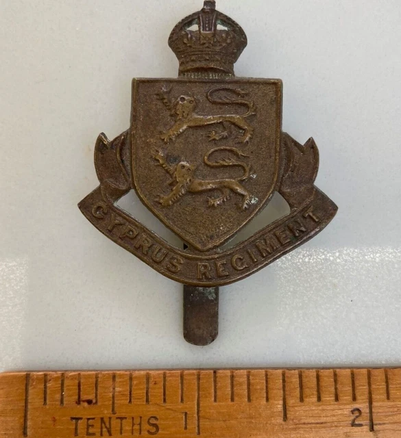 CYPRUS REGIMENT CAP badge .Original WW2 era. Brass . Slider . Maker ...