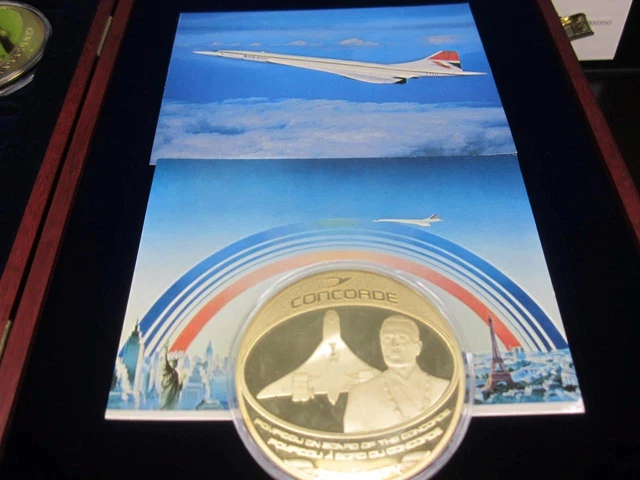 CONCORDE AEREO PLACCATO ORO PROOF COIN POMPIDOU BOARD OF CONCORDE 70mm ...