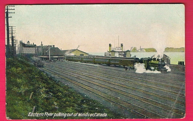 EASTERN FLYER PULLING out of Windsor, Ontario Train Station 1910 Post ...
