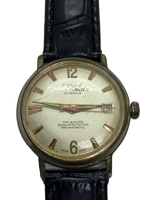 VINTAGE FREBA MATIC 21 Jewel Manual Wind Automatic Mechanical Calendar ...