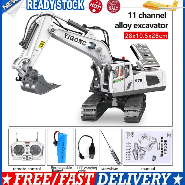 REMOTE CONTROL EXCAVATOR 1/20 Diecast RC Digger Tractor w/ LED Sound ...