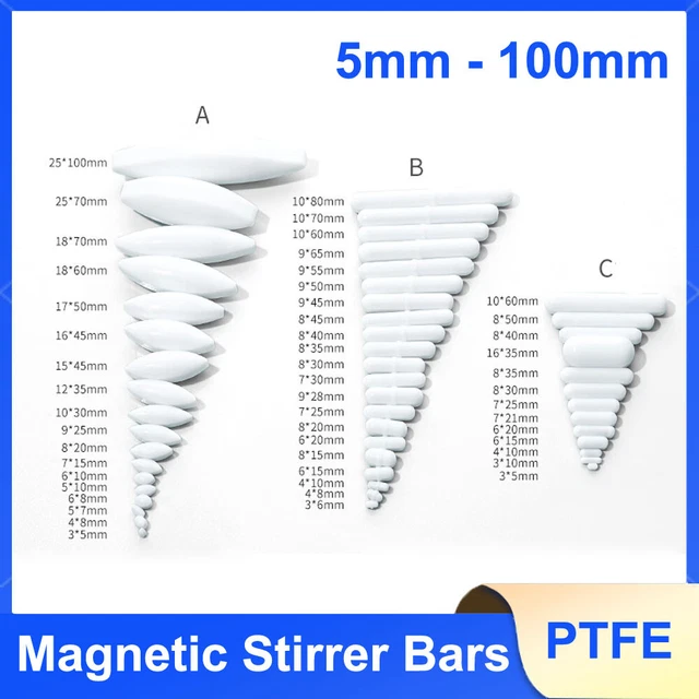 MAGNETIC STIRRER BARS PTFE Coated Stirrer Lab Type A B C Stirrer 5mm ...