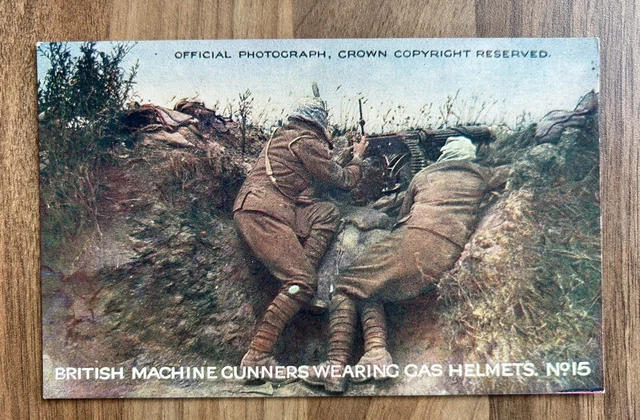 WW1 POSTCARD. BRITISH Machine Gunners. Gas Masks/Helmets. Daily Mail ...