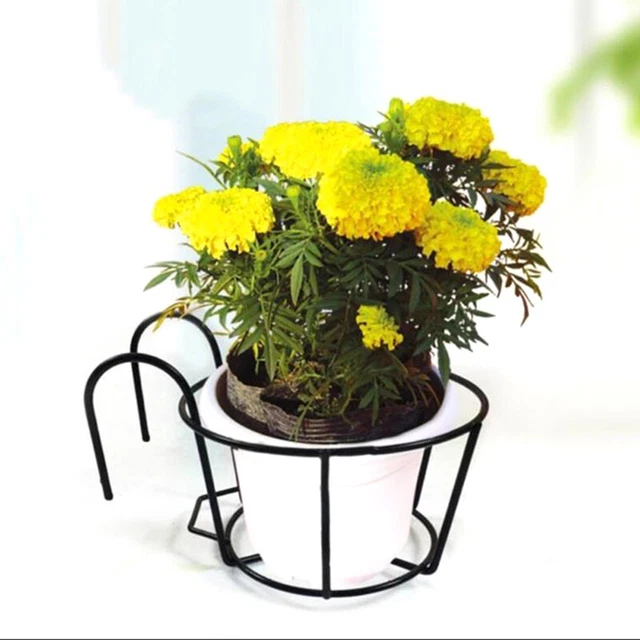 GARDEN HANGING PLANT Iron Racks Balcony Round Flower Pot Rack Railing ...