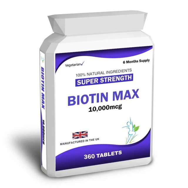 360 BIOTIN MAX 10,000mcg Tablets Healthy Hair Skin Nails Growth Vitamin ...
