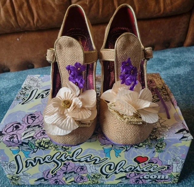 BNWT IRREGULAR CHOICE Trinkletina Purple And Cream Flower Heels size 8 ...