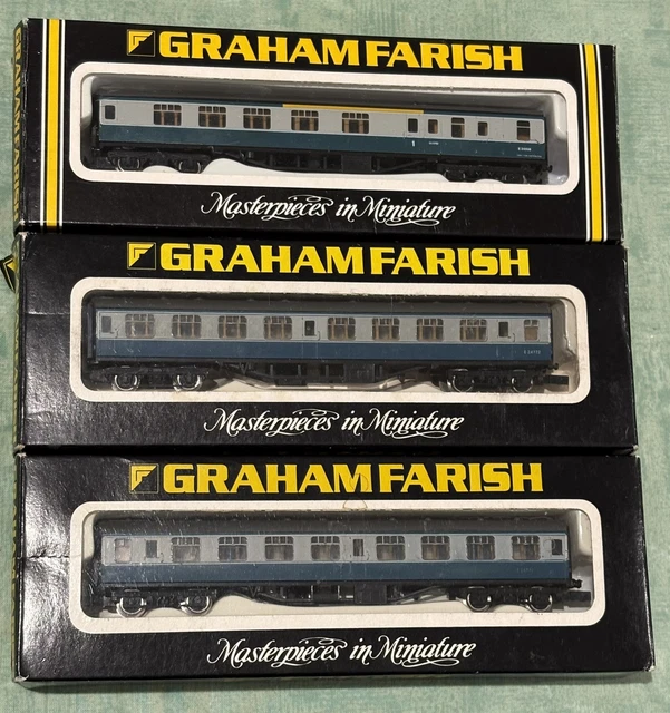 3 X GRAHAM Farish Mark 1 Coaches In BR Blue/Grey. 2 x 2nd Corridor + 1 ...