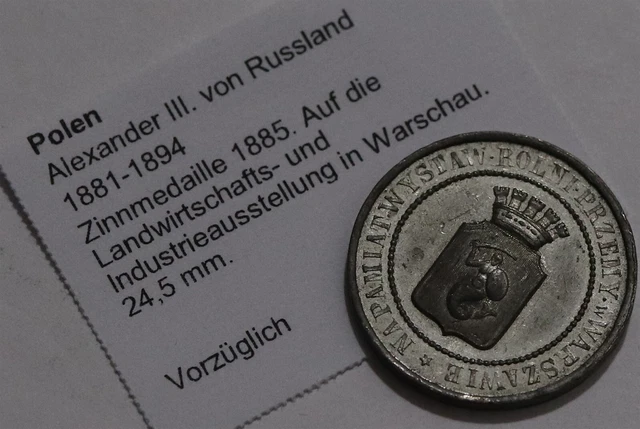 🧭 🇵🇱POLEN RUSSLAND WARSCHAU AUSSTELLUNGSMEDAILLE 1885 ALEXANDER III 24 ...