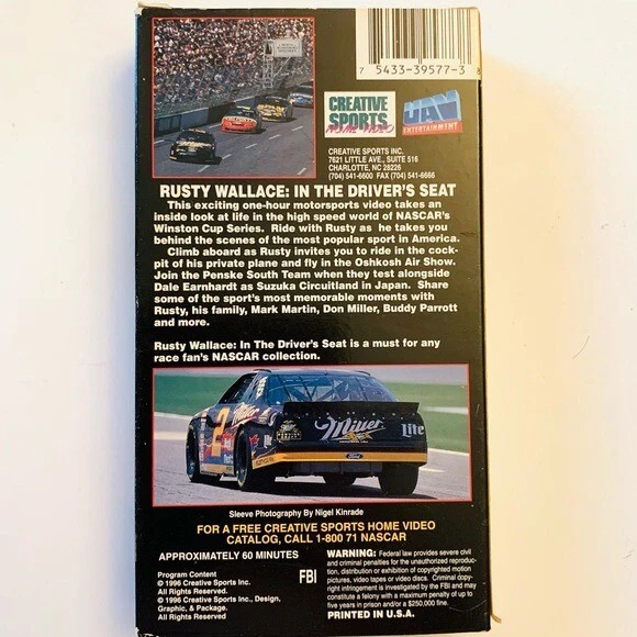 NASCAR RUSTY WALLACE in the drivers seat VHS movie Tape Racing Retro £5 ...