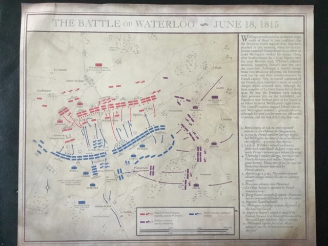 1815 BATTLE OF Waterloo Plan Map Of The Battle And Formations & Written ...
