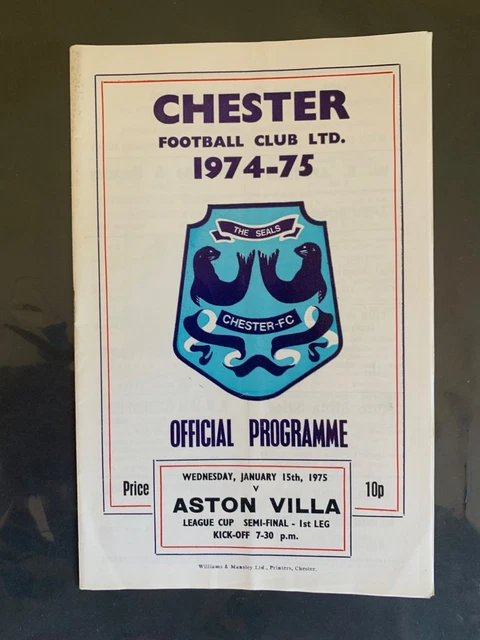 CHESTER V ASTON Villa (League Cup Semi-Final) 1975 £2.24 - PicClick UK