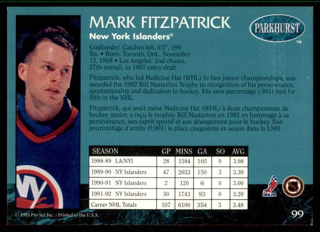 1992-93 PARKHURST ÉMERALD Ice Mark Fitzpatrick New York Islanders #99 EUR 2,20 - PicClick FR