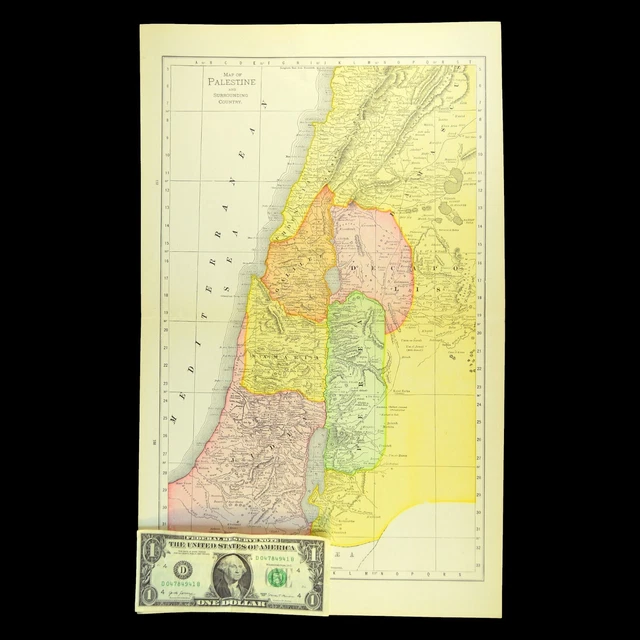 VINTAGE PALESTINE MAP Jerusalem Holy Land Wall Art Israel Original ...