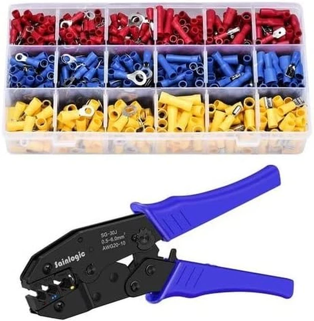 KIT PINCE A Sertir Electrique 1200 Terminals Cosses a Sertir 0.25-10Mm²/Awg23-7 EUR 50,83 ...