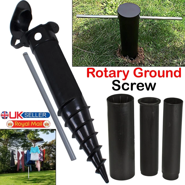GROUND SPIKE SCREW Base Rotary Clothes Washing Line Parasol holder Soil ...